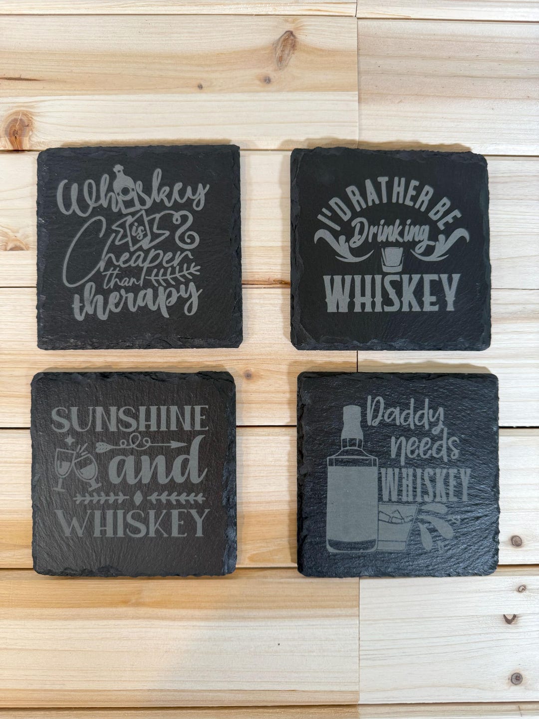 Whiskey Lover Slate Coasters Set of 4 | Laser Engraved Bourbon Barware ...