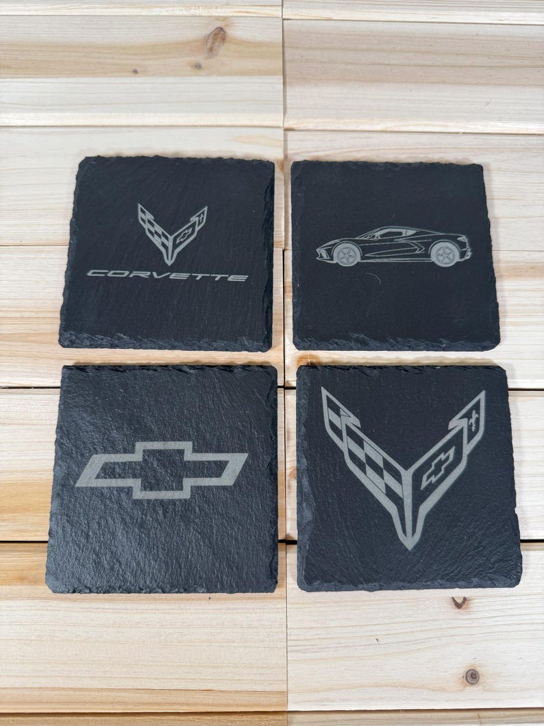 Laser-etched Chevy Corvette Slate Coasters – Bold Automotive Art for ...