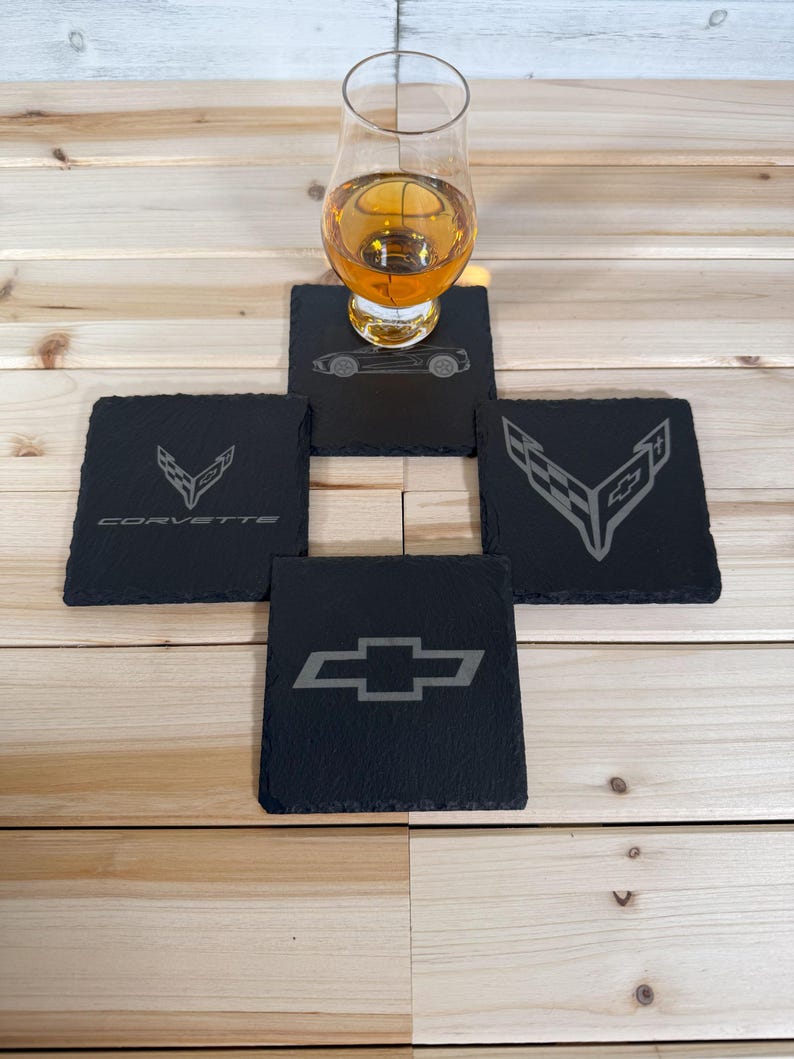 Laser-etched Chevy Corvette Slate Coasters – Bold Automotive Art for ...