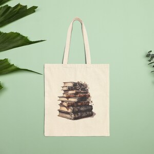 100% Cotton Canvas Tote Bag, Bookish Bag, Pile of Books, Pretty Book ...