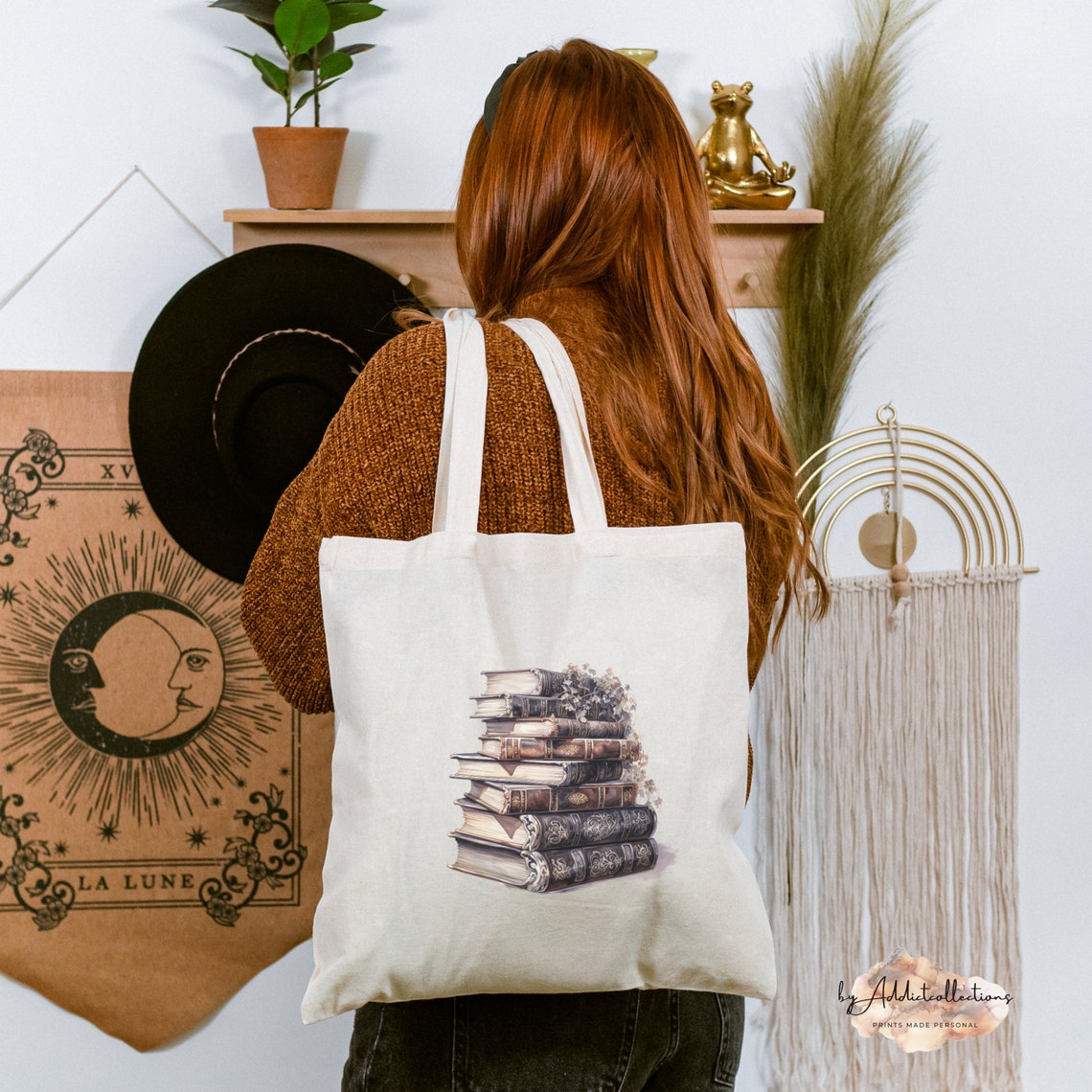 100% Cotton Canvas Tote Bag, Bookish Bag, Pile of Books, Pretty Book ...