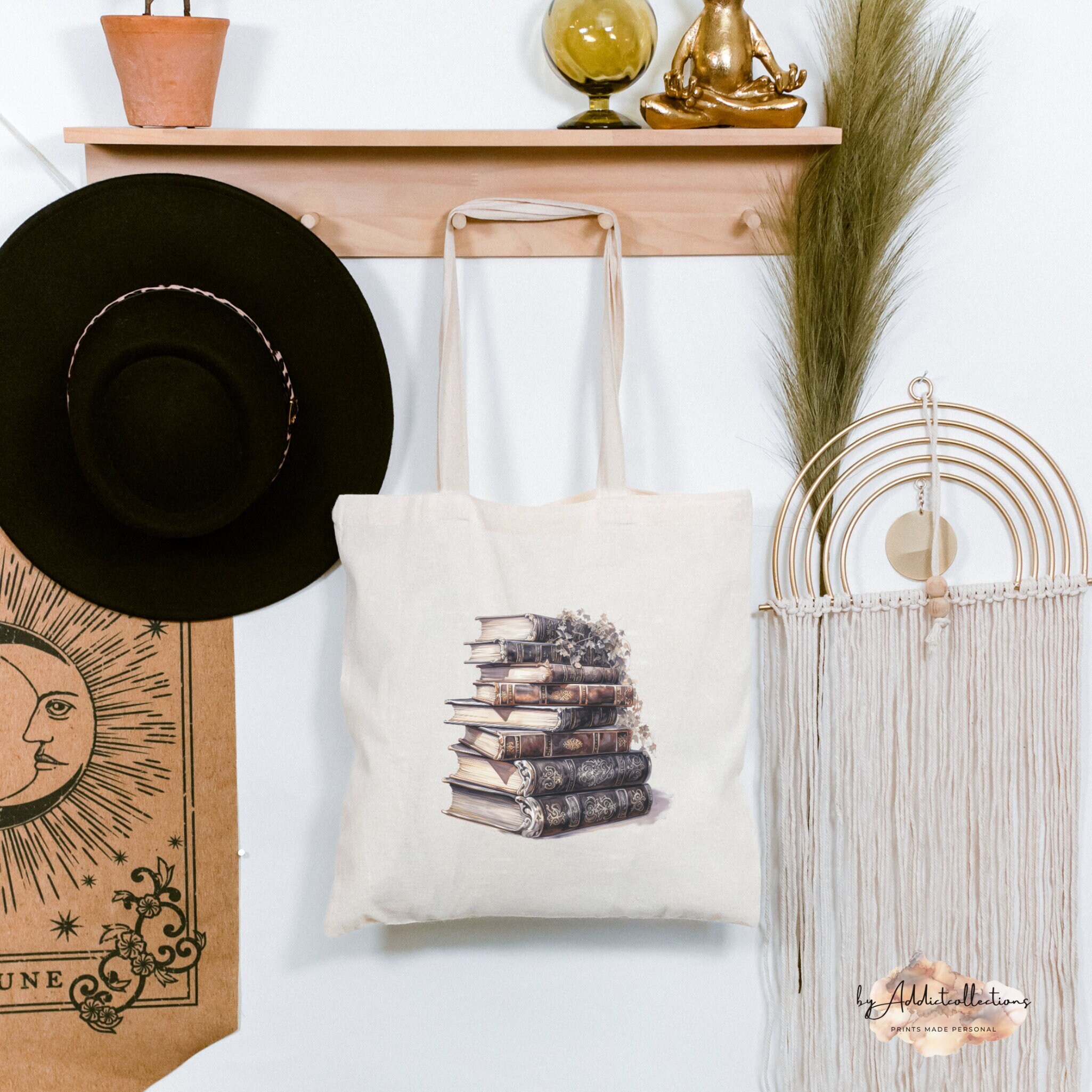 100% Cotton Canvas Tote Bag, Bookish Bag, Pile of Books, Pretty Book ...