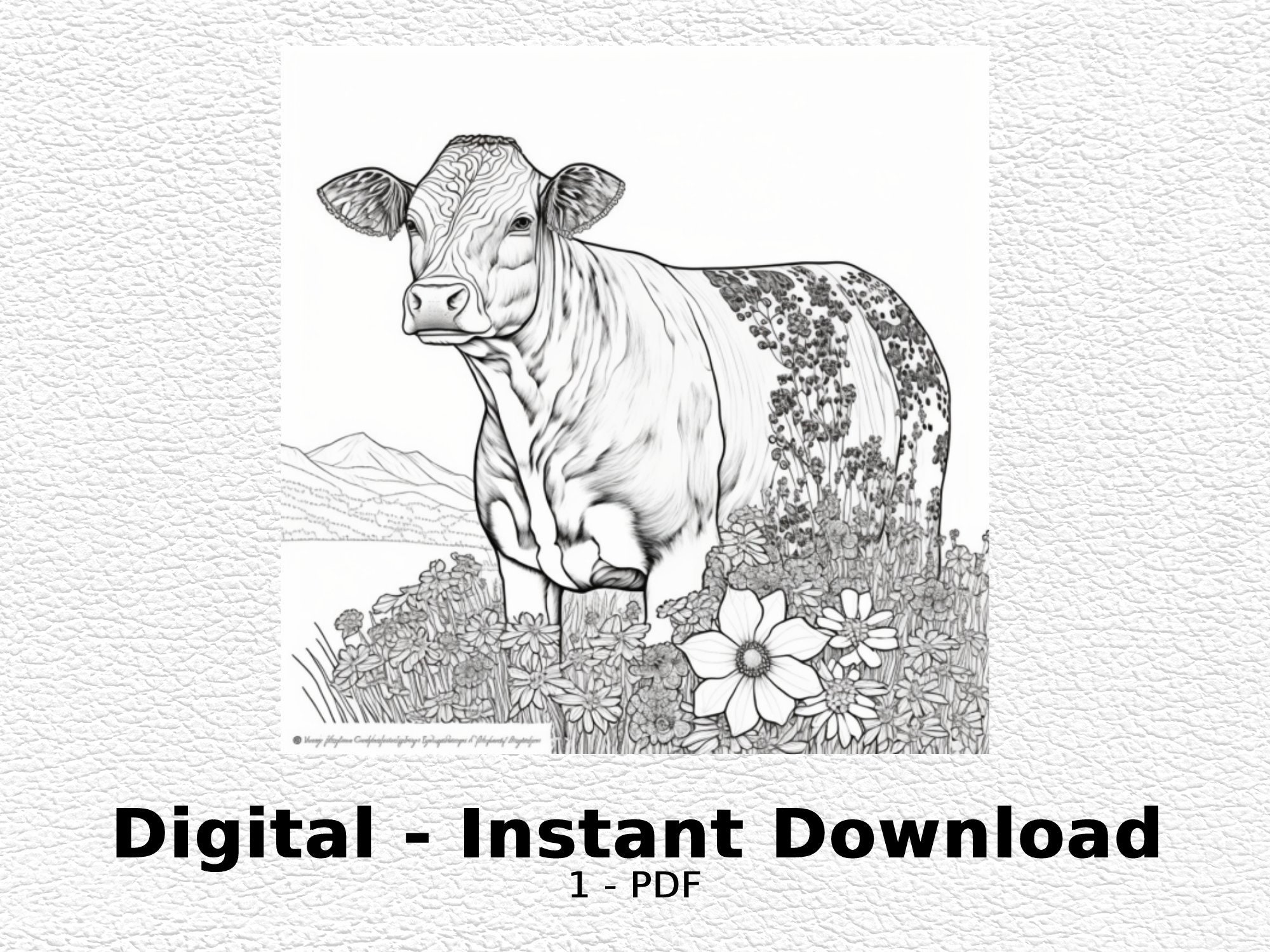 Cow - Coloring Page- Coloring Page for Adult Printable - Etsy