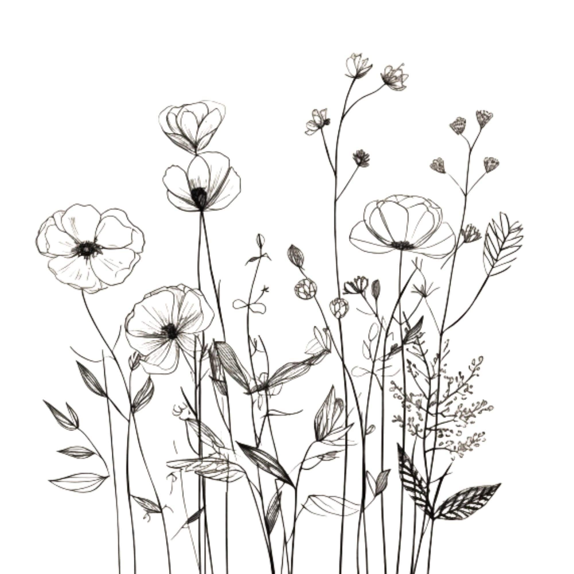 Floral Line Art, Botanical Line Art, Clipart, Wedding Flowers, Flowers ...