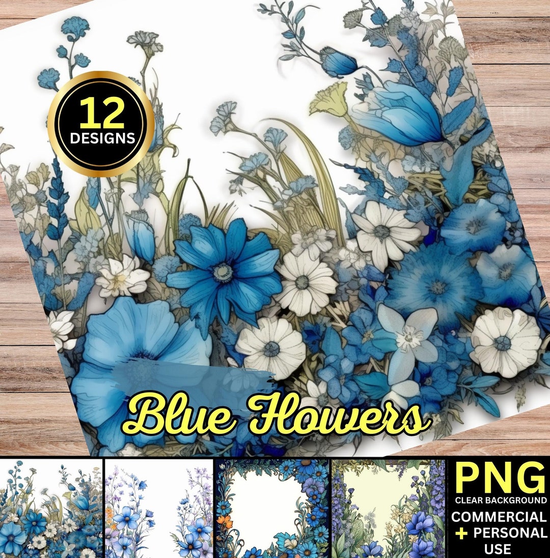 Blue Flowers PNG, Watercolor Floral Clipart Bouquets, Elements ...