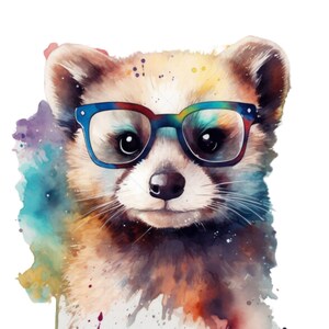 80 Cute Watercolor Animal Clipart With Glasses PNG for Sublimation ...