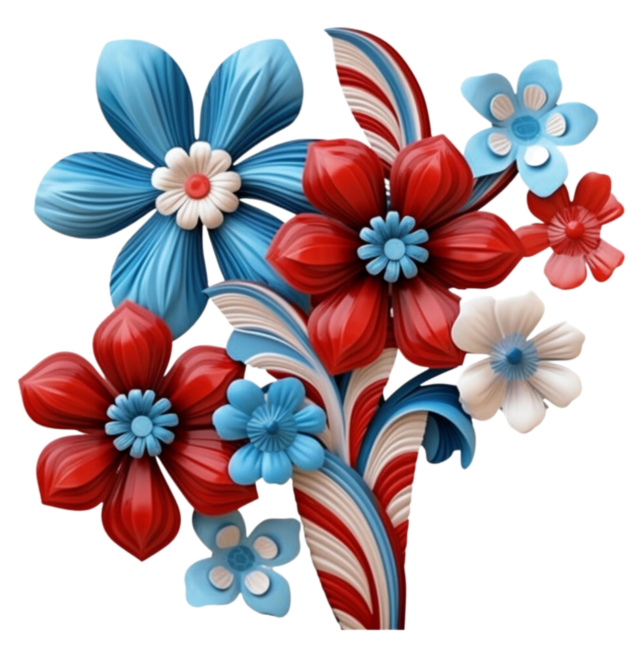Red White Blue Patriotic Flowers PNG SVG, Watercolor Floral Clipart ...