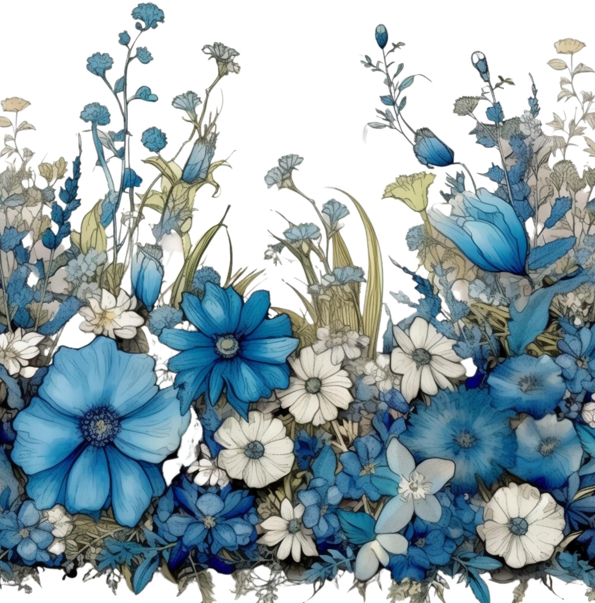 Blue Flowers PNG, Watercolor Floral Clipart Bouquets, Elements ...