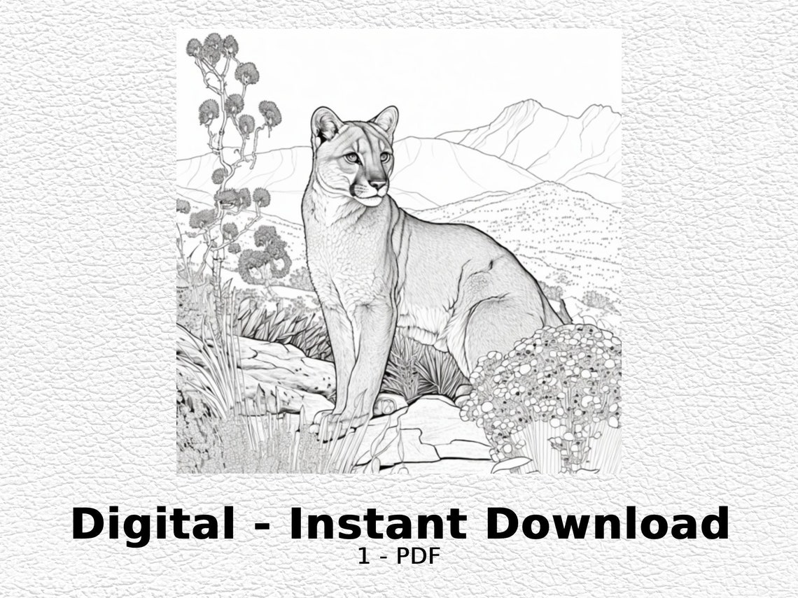 Mountain Lion - Coloring Page- Coloring Page for Adult Printable - Etsy