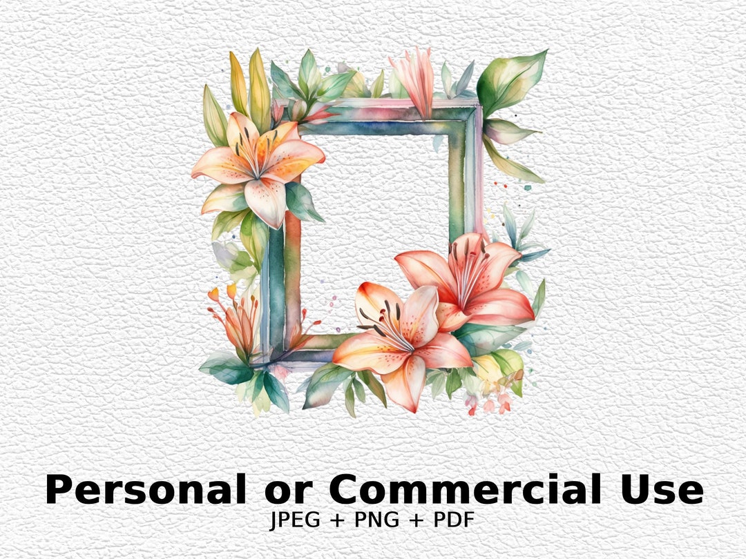 Lilies Frame Watercolor Sublimation Clipart Digital Download for ...