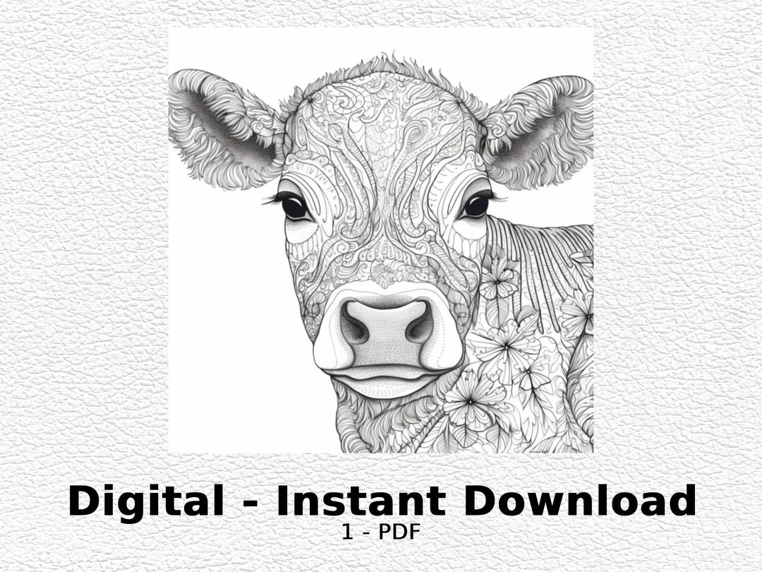 Calf - Coloring Page- Coloring Page for Adult Printable - Etsy
