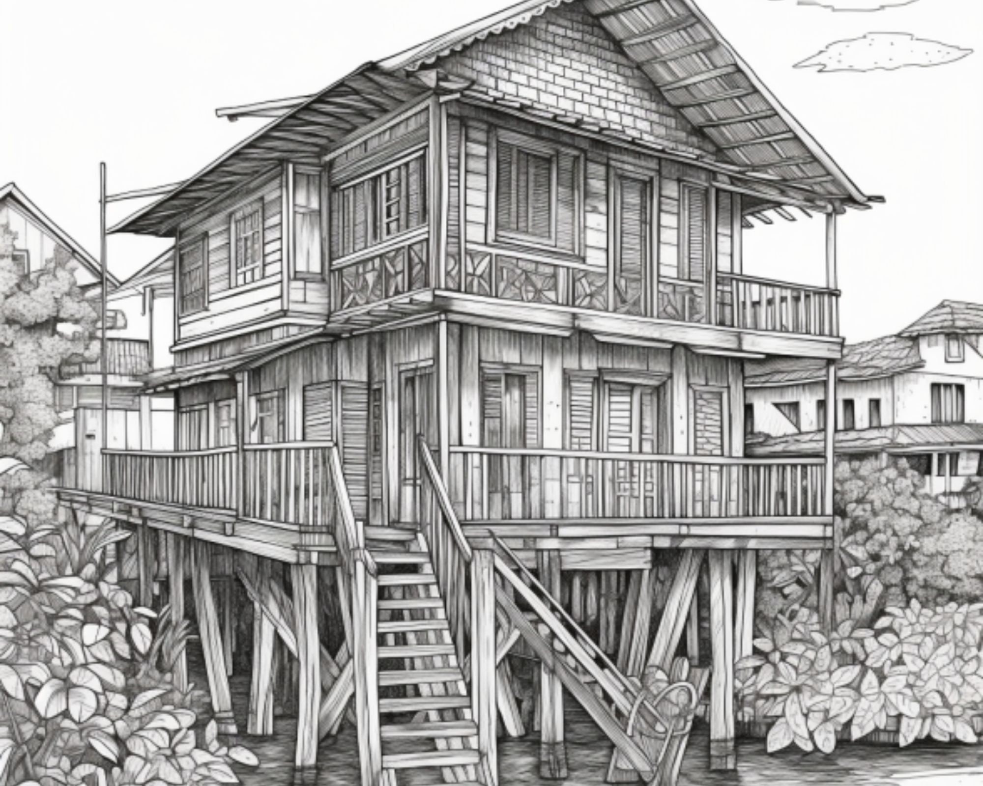 Traditional Asian Homes Coloring Book for Adults 99 Pages Instant ...