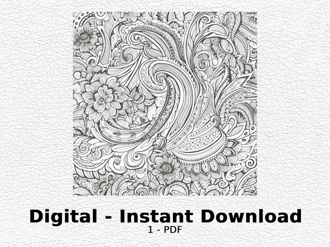 Paisley Pattern - Coloring Page Digital, Paisley Printable, Paisley ...