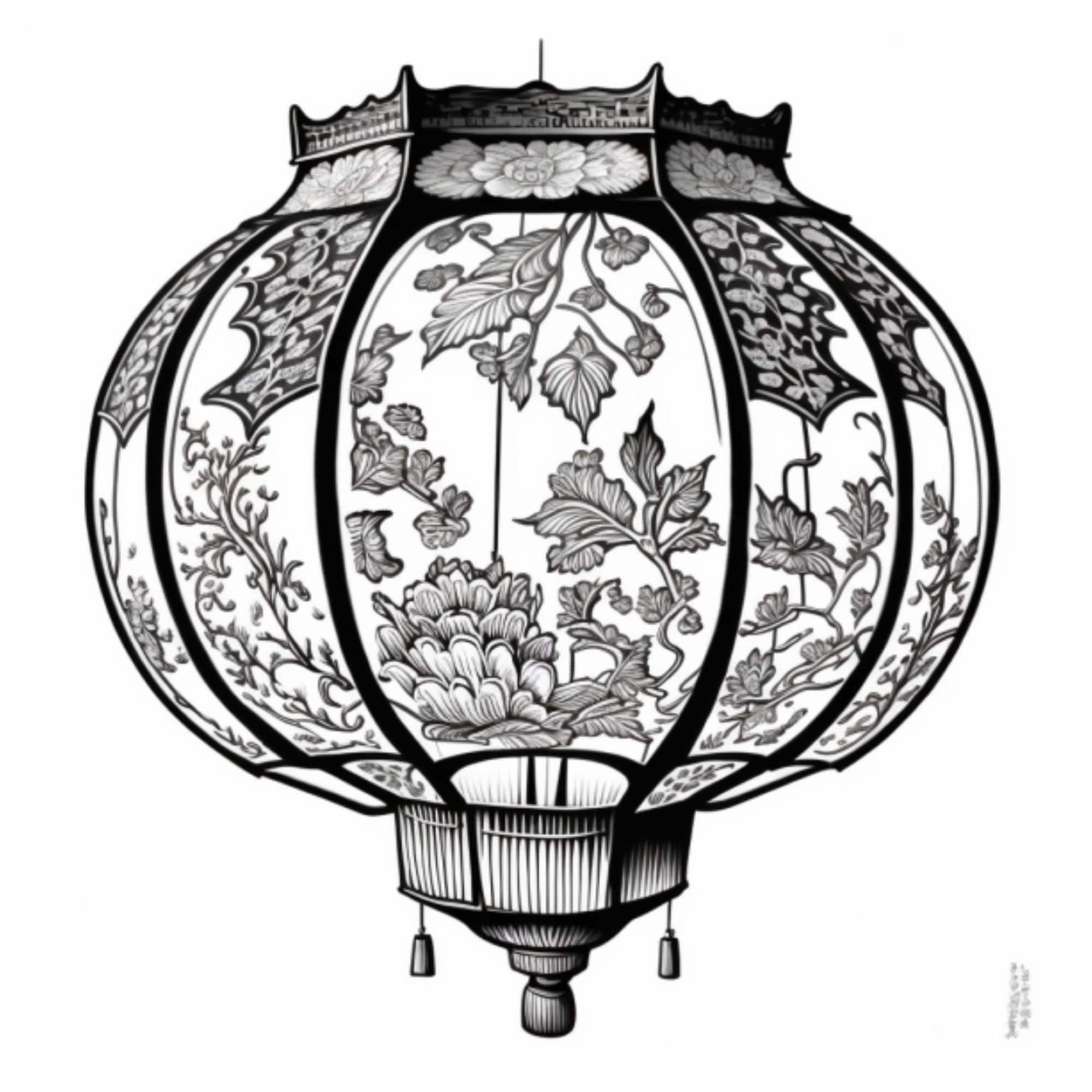 Vietnamese Lantern Art Coloring Pages for Adults Instant Download ...