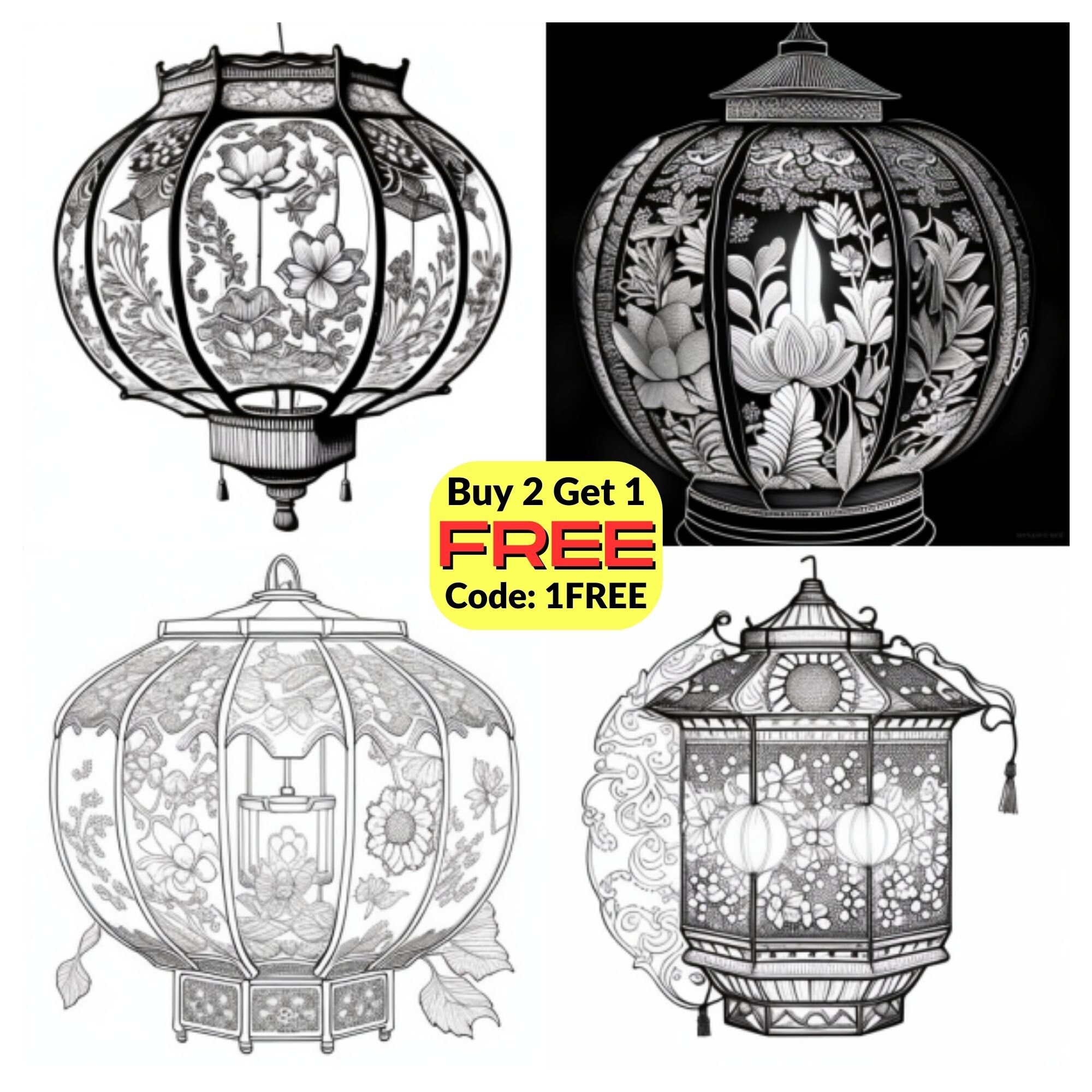 Vietnamese Lantern Art Coloring Pages for Adults Instant Download ...