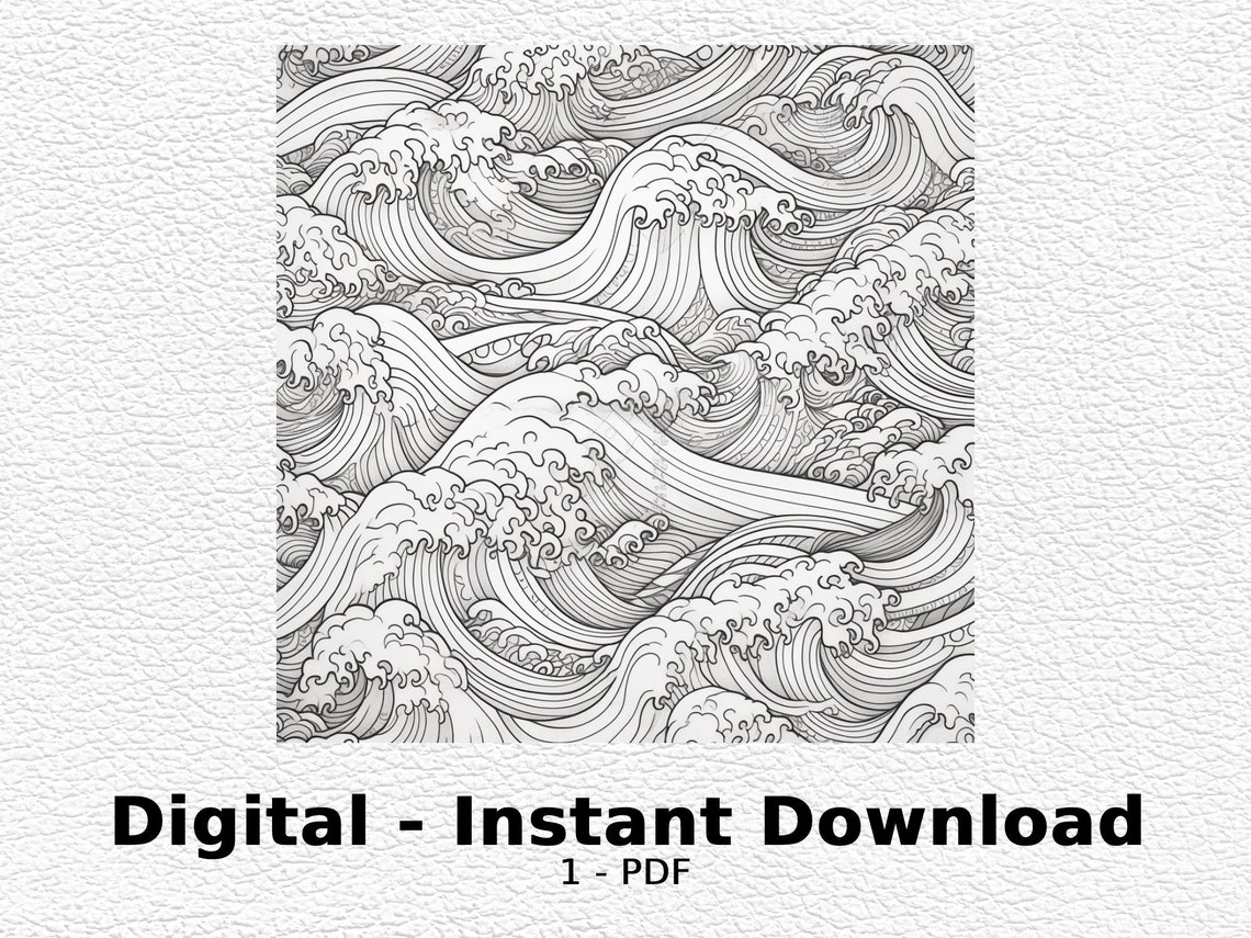 Waves Pattern Coloring Page Digital File, Printable Coloring Page ...