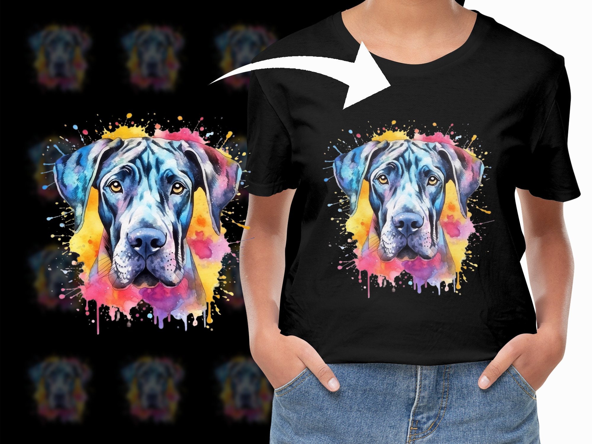 Great Dane Dog Watercolor Clipart SVG PNG, Dog Cut Files, Dog ...