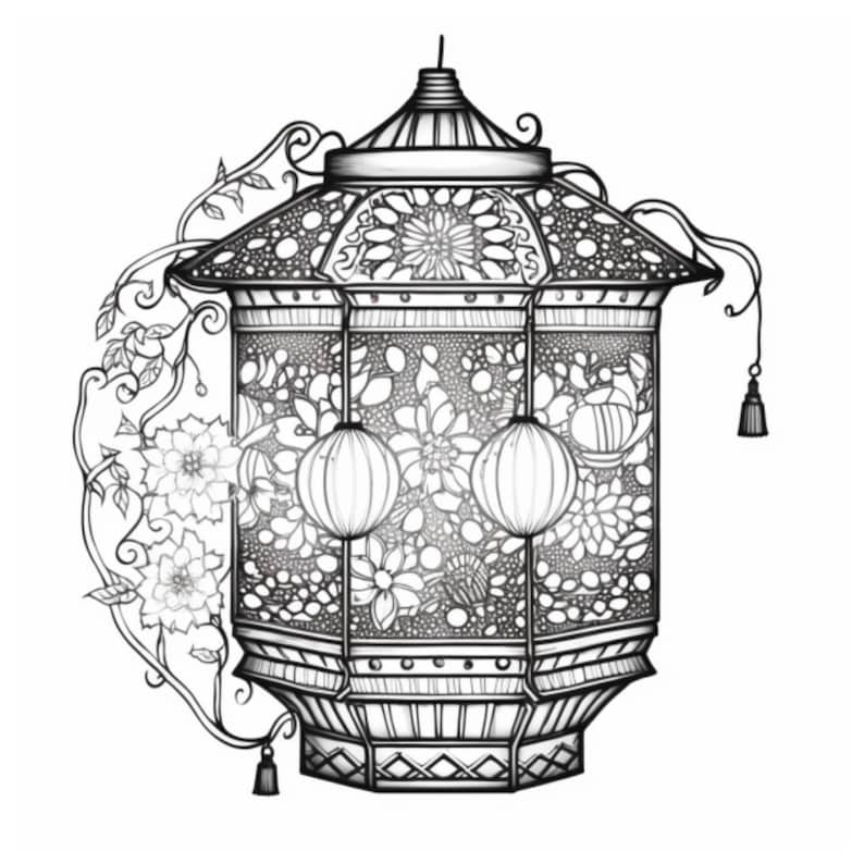 Vietnamese Lantern Art Coloring Pages for Adults Instant - Etsy