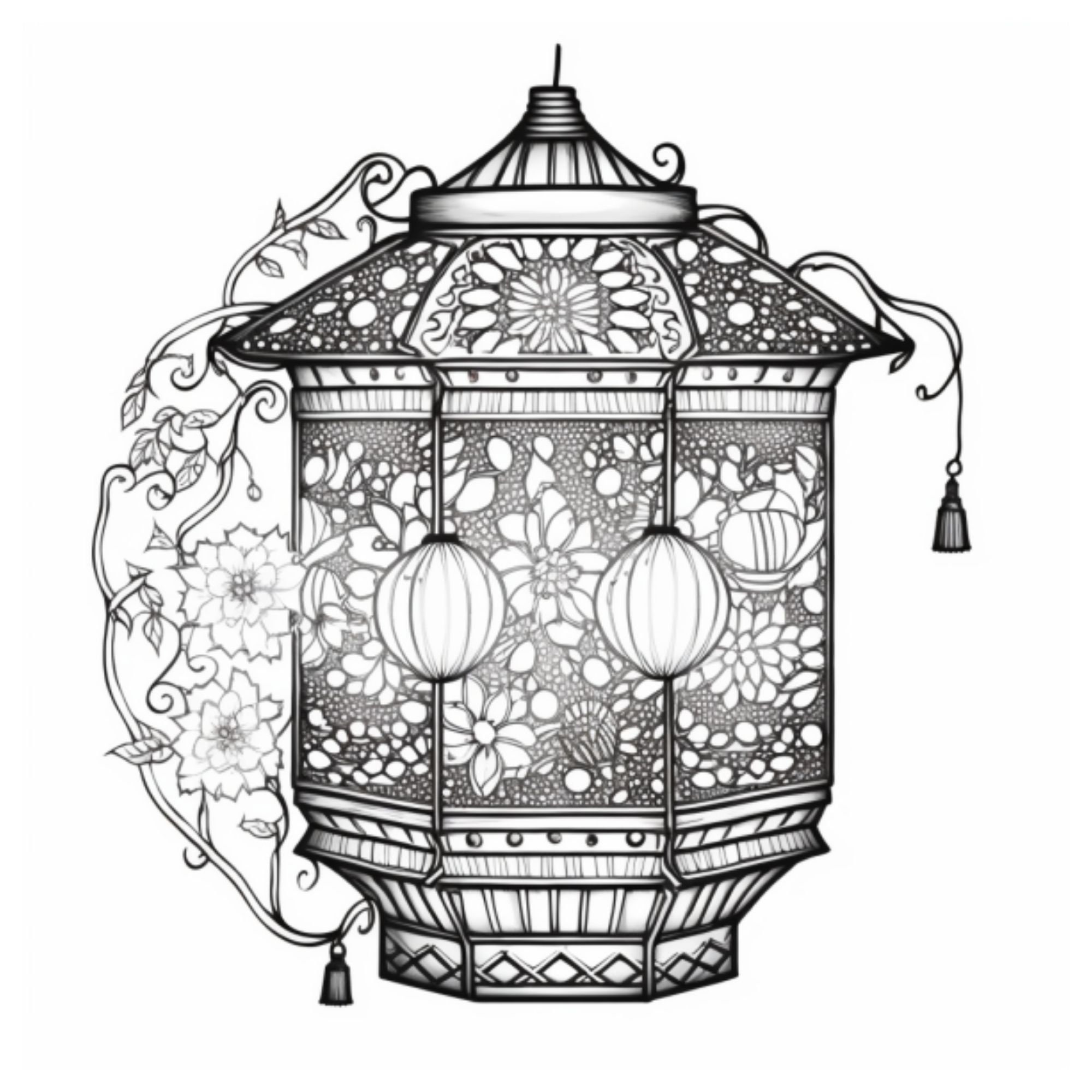Vietnamese Lantern Art Coloring Pages for Adults Instant Download ...