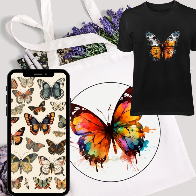 100 Butterfly Clipart PNG, Watercolor Butterfly and Flowers Clipart ...