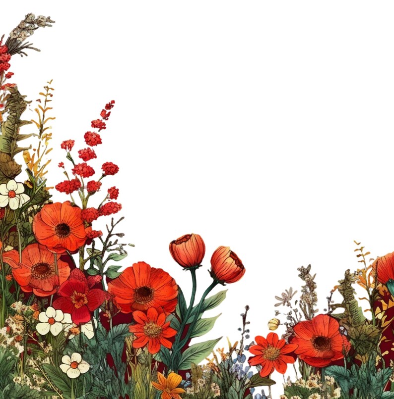 Red Flowers PNG Watercolor Floral Clipart Bouquets Elements - Etsy