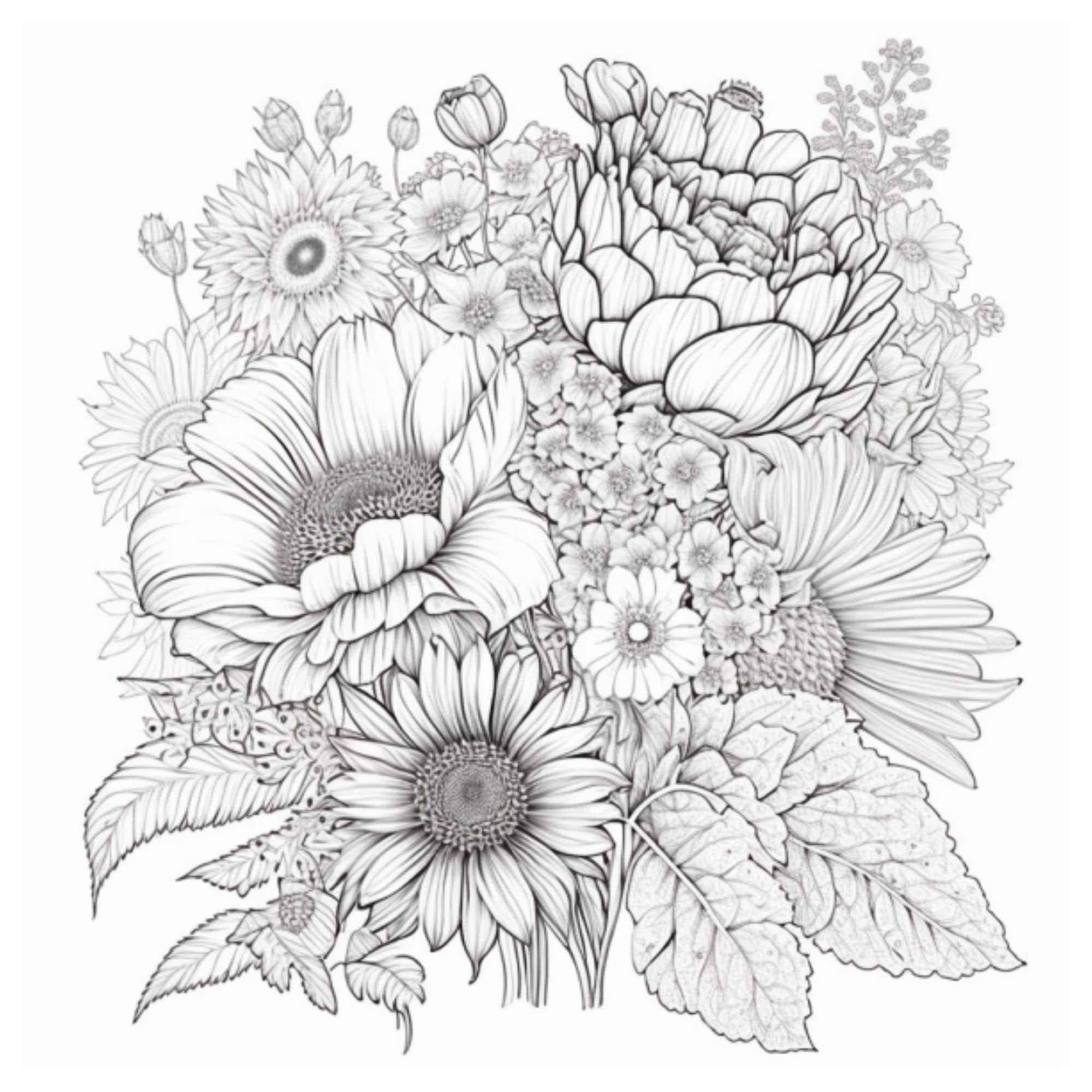 Flower Bouquet Coloring Pages for Adults - Instant Download - Etsy