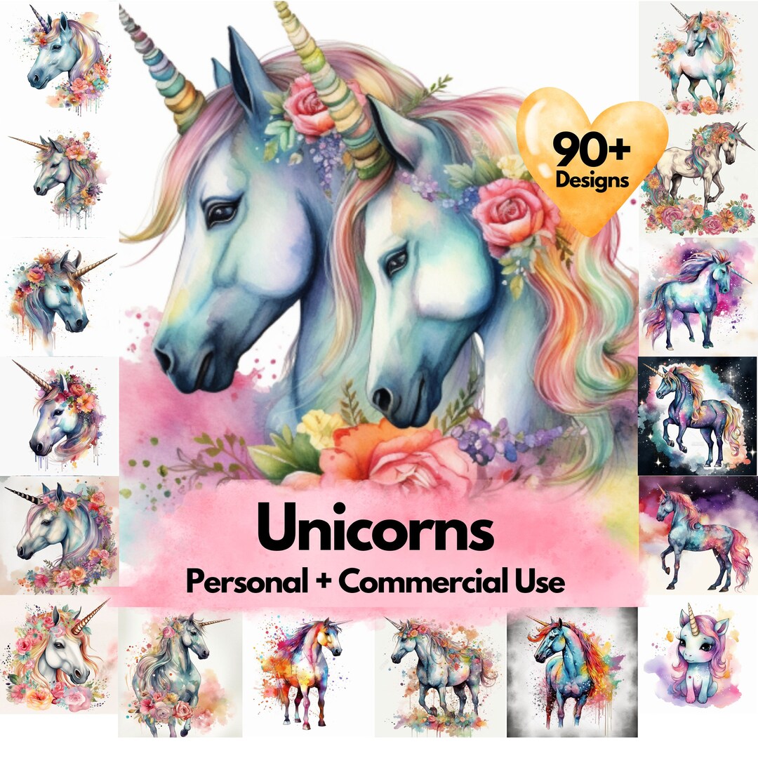 Watercolor Sublimation Clipart Designs of Majestic Unicorns - Etsy