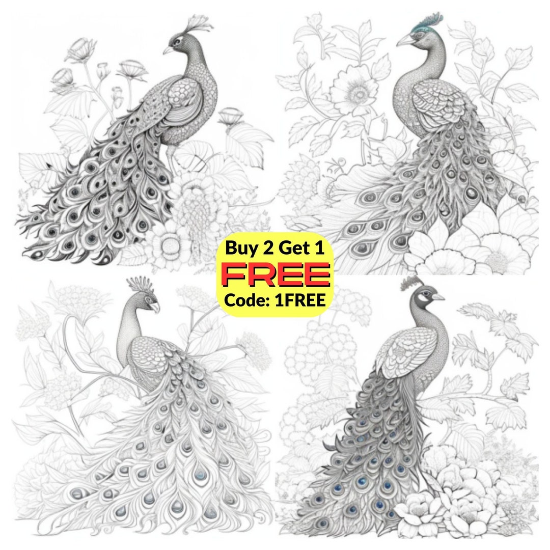 Peacock Coloring Pages for Adults Instant Download - Etsy
