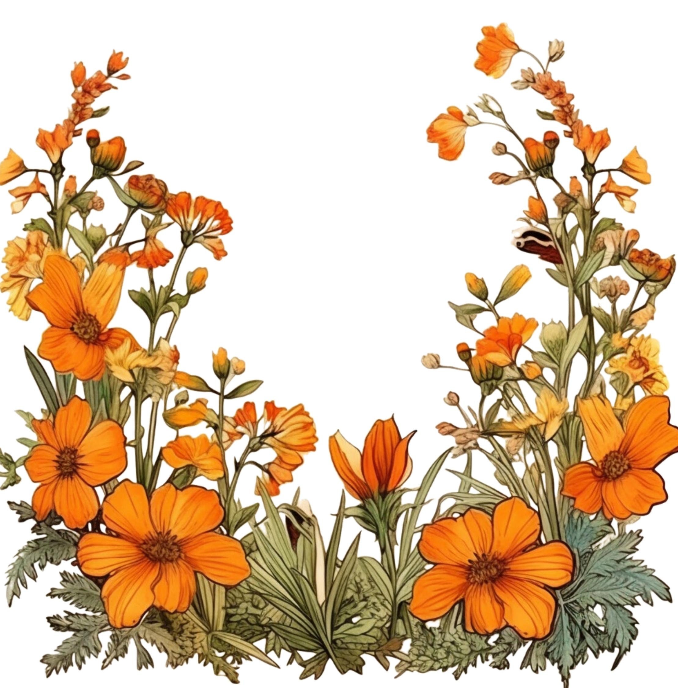 Orange Flowers PNG, Watercolor Floral Clipart Bouquets, Elements ...