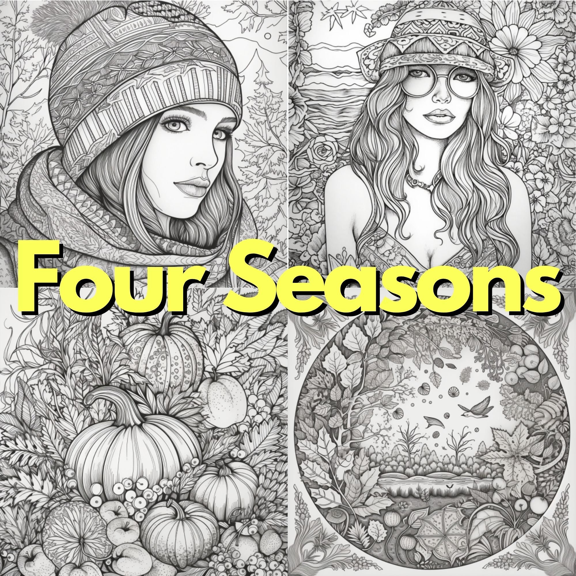 Four Seasons Coloring Pages for Adults - Instant Download - Etsy