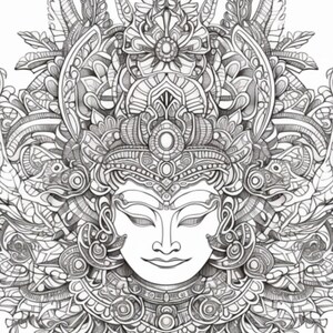 Asian Traditional Head Dress Coloring Page Instant Download Grayscale ...