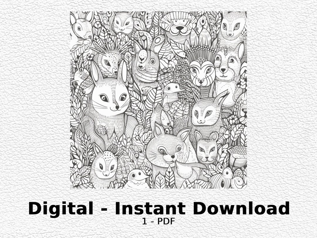 Animal Pattern - Coloring Page Digital Paper PDF Format Cute Animal ...