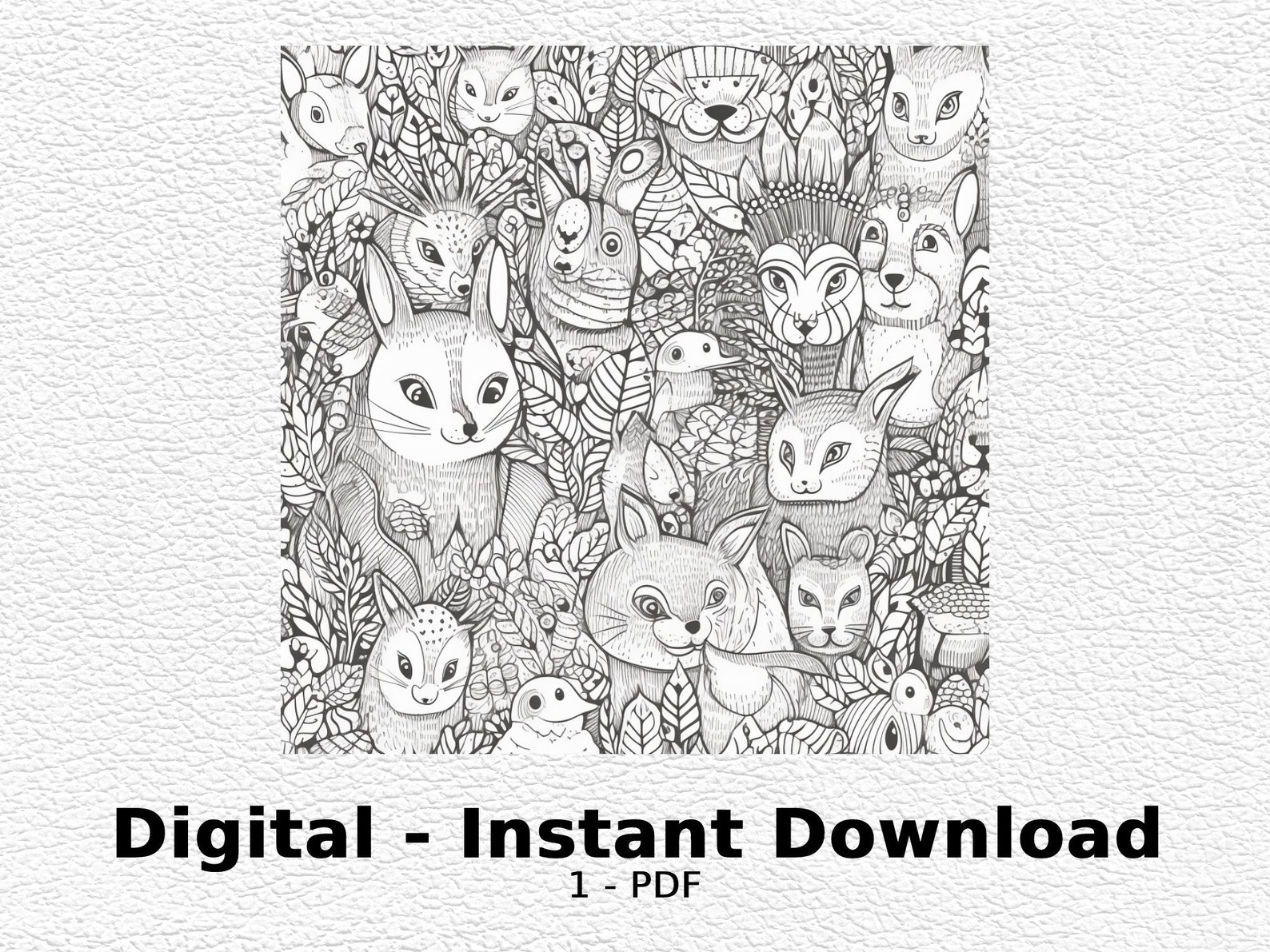 Animal Pattern - Coloring Page Digital Paper PDF Format Cute Animal ...
