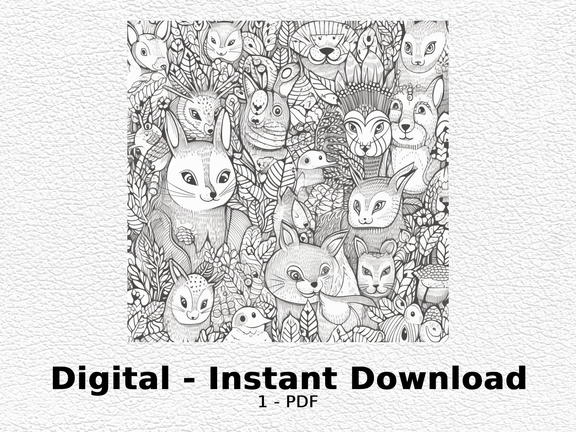 Animal Pattern - Coloring Page Digital Paper PDF Format Cute Animal ...