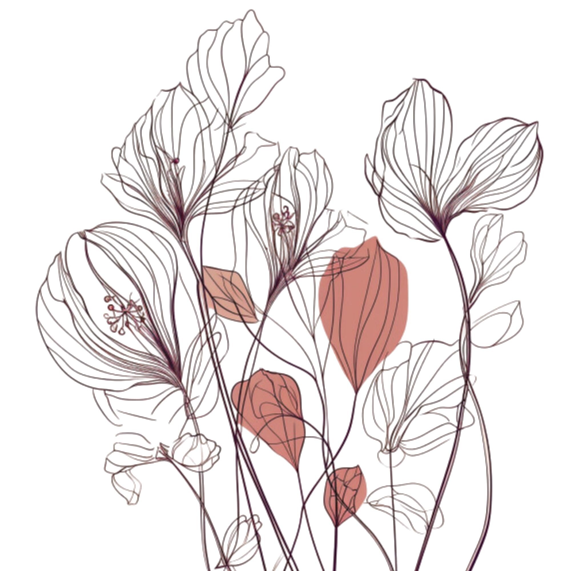 Floral Line Art, Botanical Line Art, Clipart, Wedding Flowers, Flowers ...