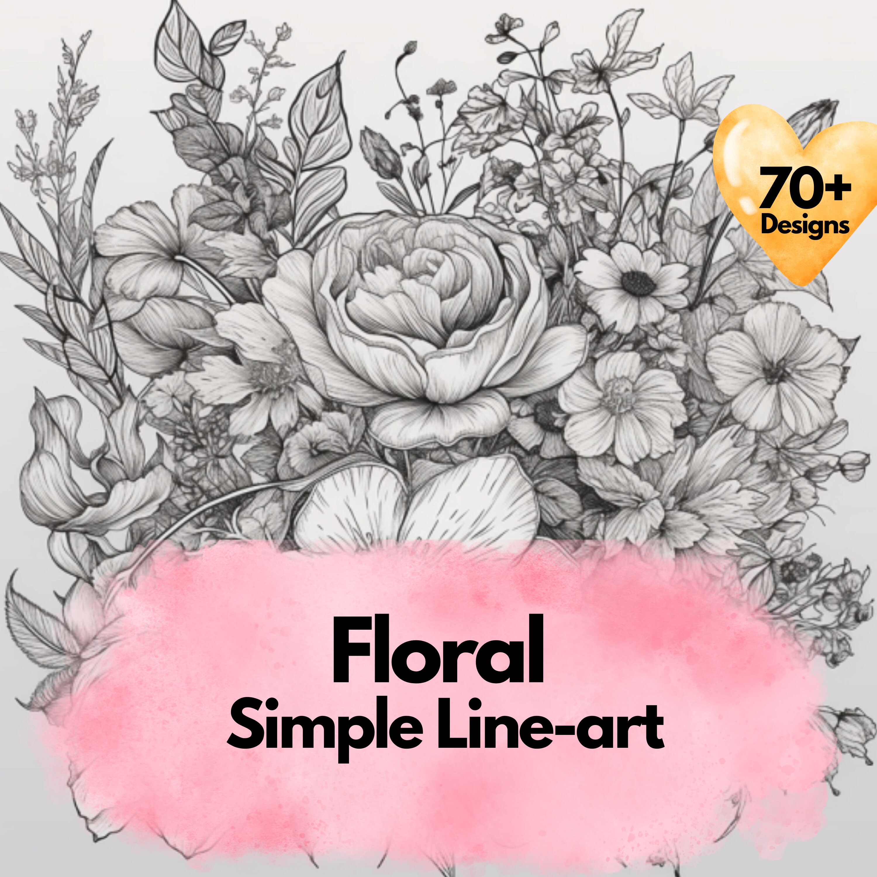 Floral Line Art, Botanical Line Art, Clipart, Wedding Flowers, Flowers ...