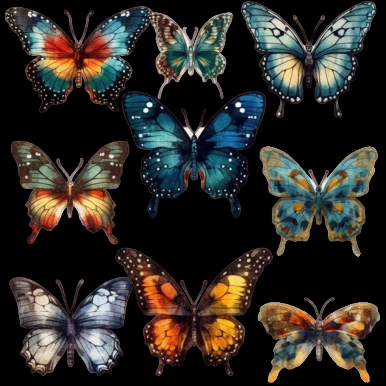 100 Butterfly Clipart PNG, Watercolor Butterfly and Flowers Clipart ...