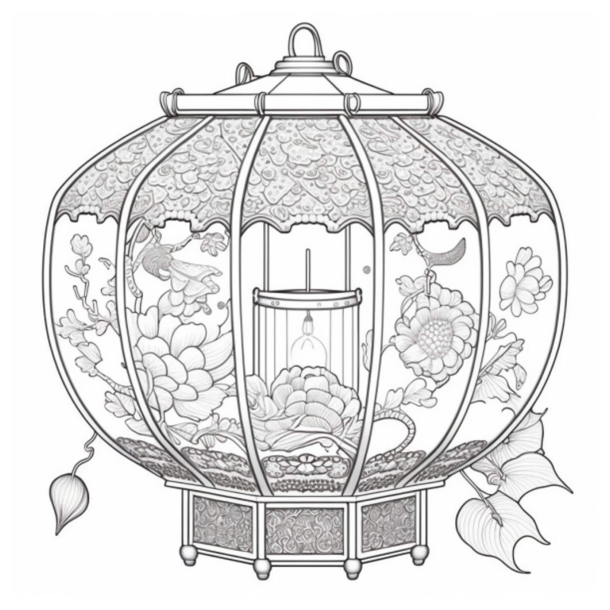 Vietnamese Lantern Art Coloring Pages for Adults Instant Download ...