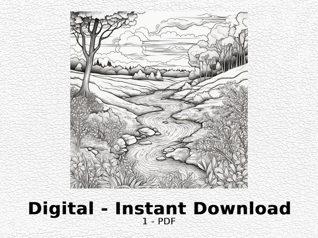 Landscape - Coloring Page Digital, Coloring Page Digital Download, Free ...
