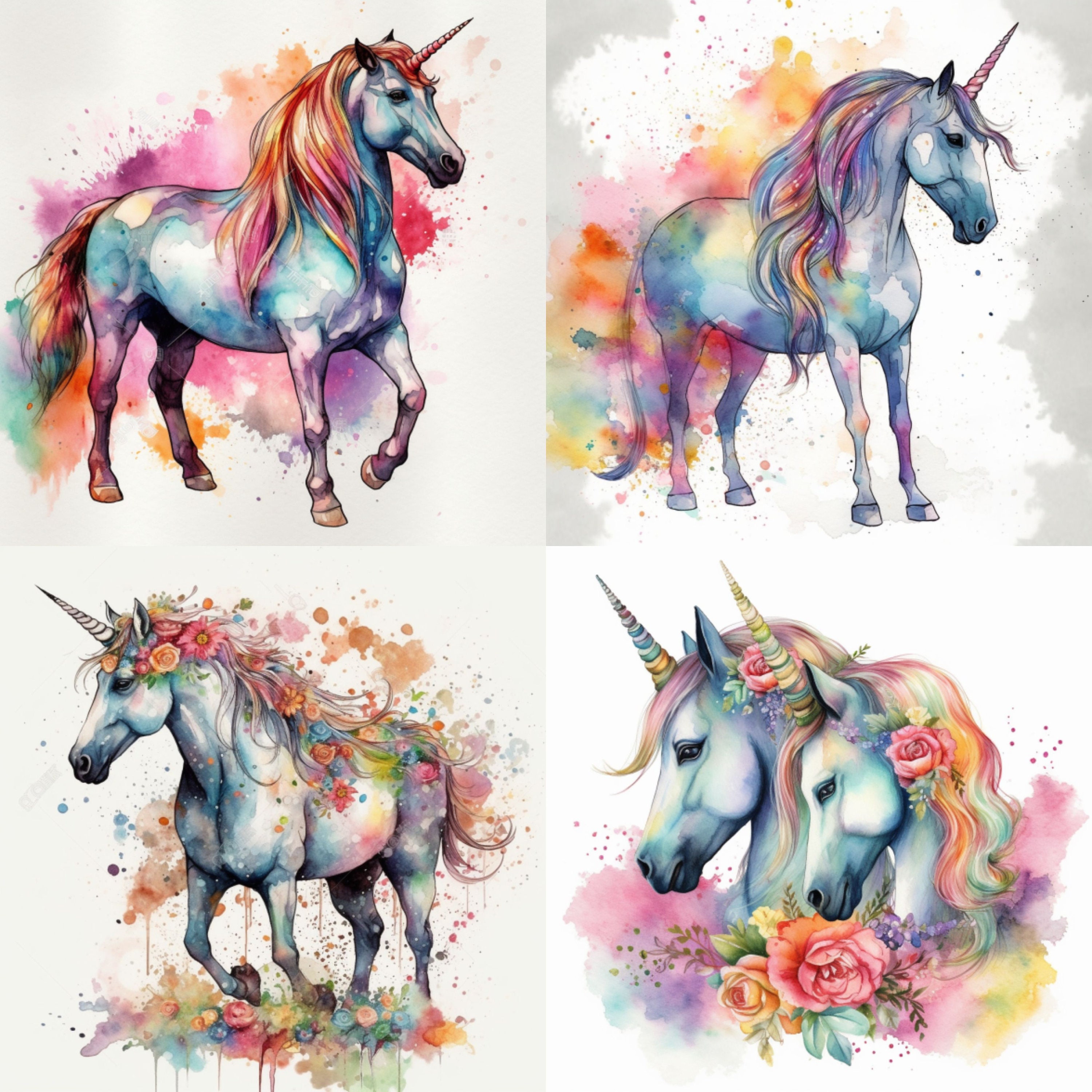 Watercolor Sublimation Clipart Designs of Majestic Unicorns - Etsy