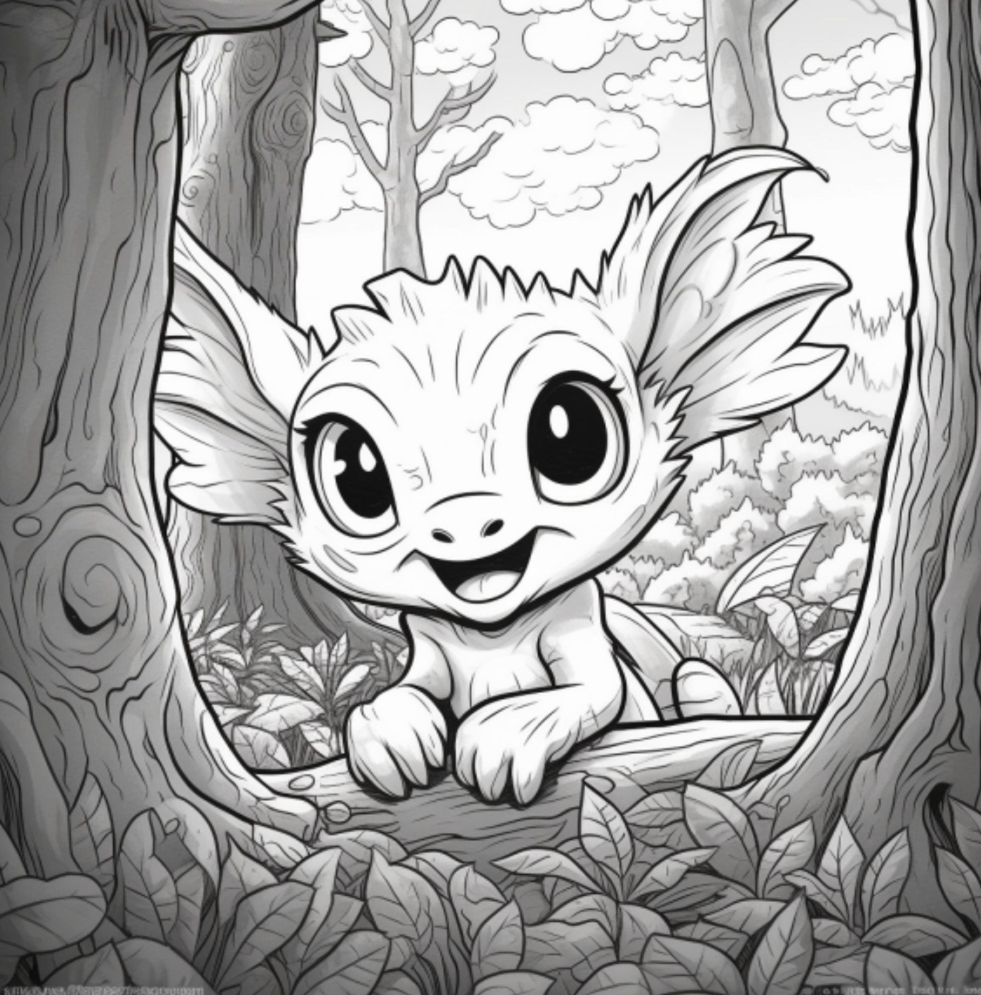 30 Baby Woodland Dragon Fantasy Coloring Page Book, Adults Kids Instant ...