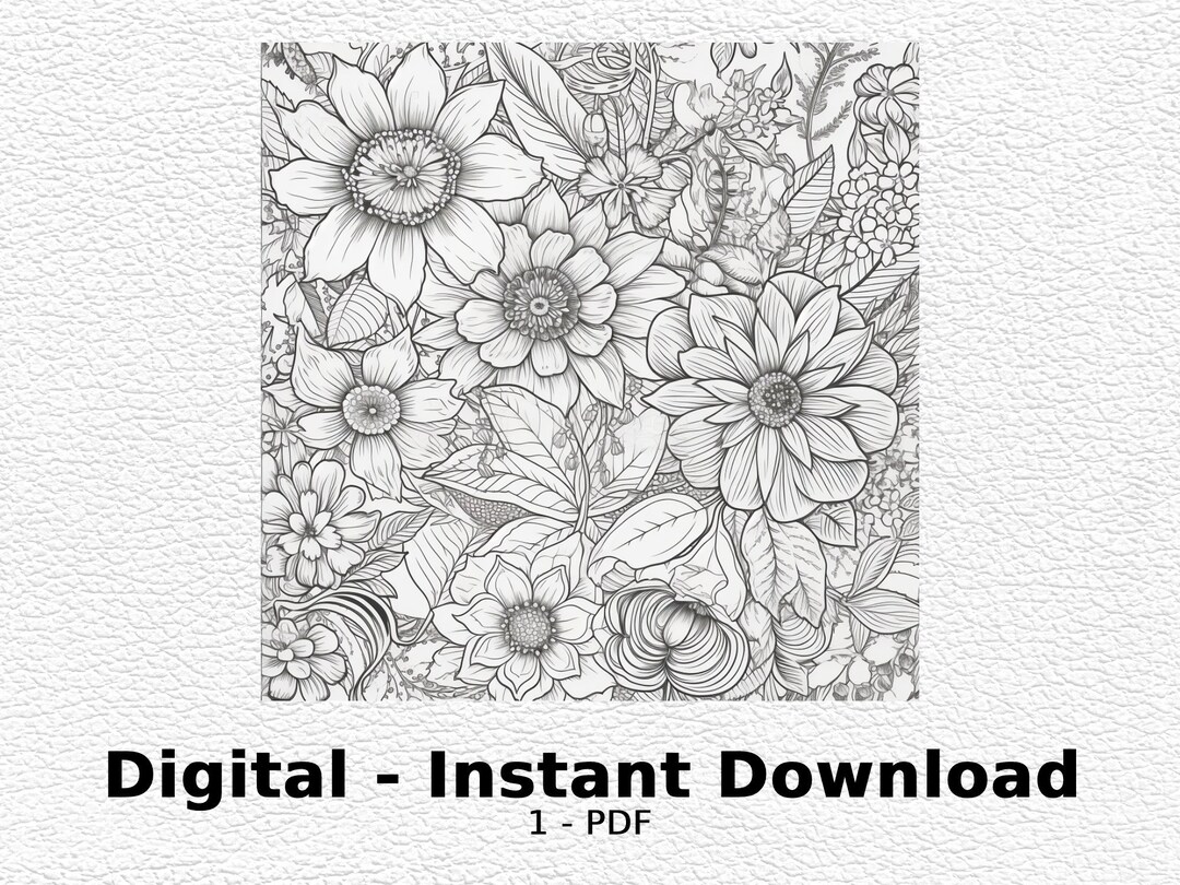 Flowers - Coloring Page Digital, Digital Coloring Page, Flower Coloring ...