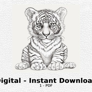 Baby Tiger - Coloring Page- Coloring Page for Adult Printable - Etsy