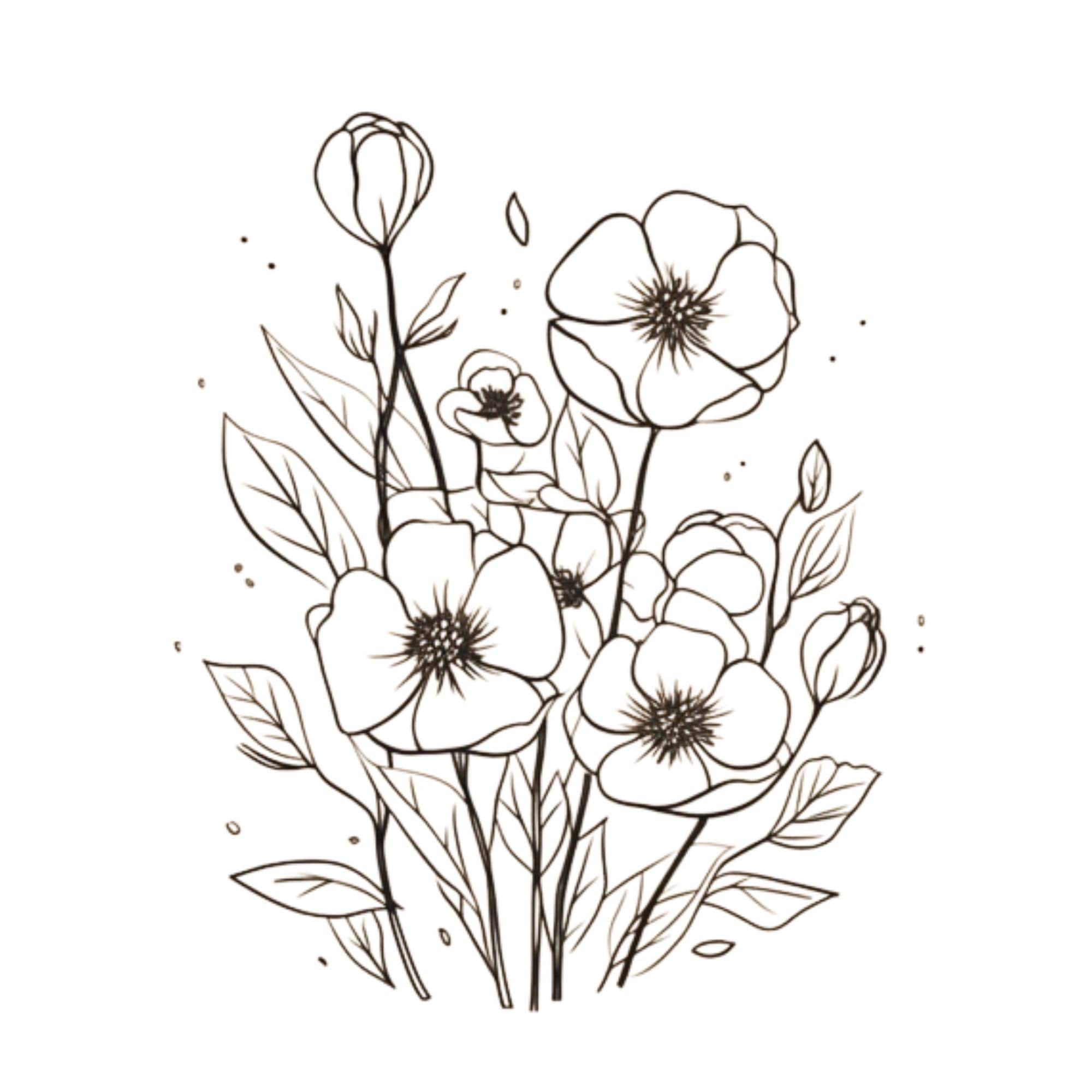 Floral Line Art, Botanical Line Art, Clipart, Wedding Flowers, Flowers ...