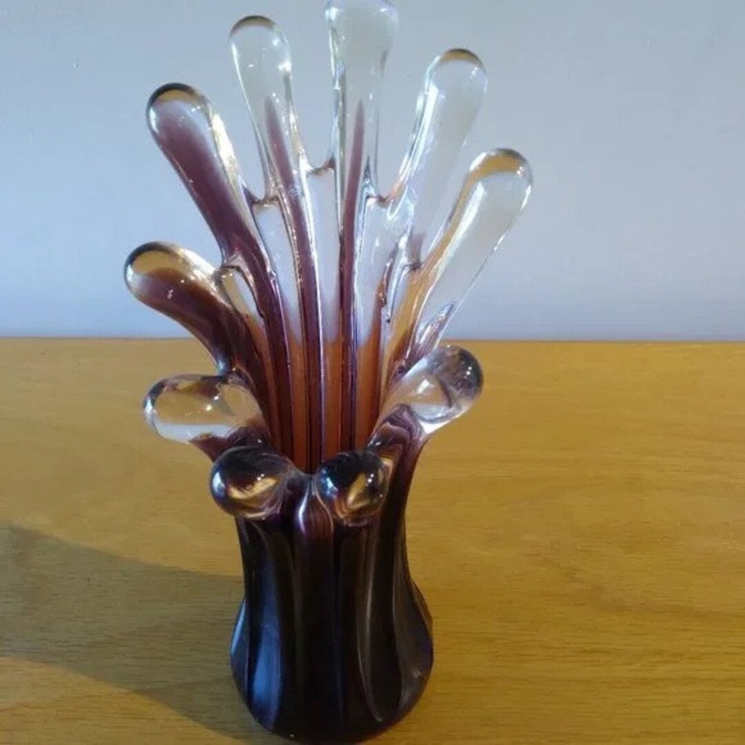 Vintage MCM Art Glass Swung Vase Five 10 Finger Amethyst - Etsy