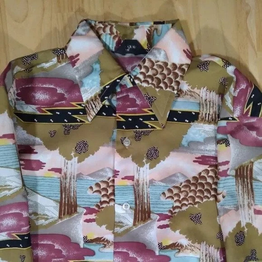 Vintage Bud Berma Psychedelic Landscape Pattern Polyester Disco Shirt - Etsy