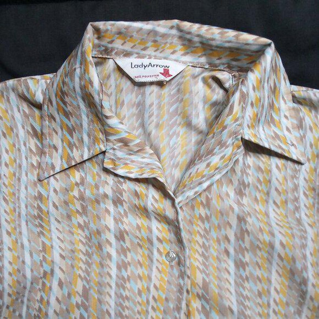 Vintage 70s Lady Arrow Stripes Pattern Polyester Disco Shirt - Etsy