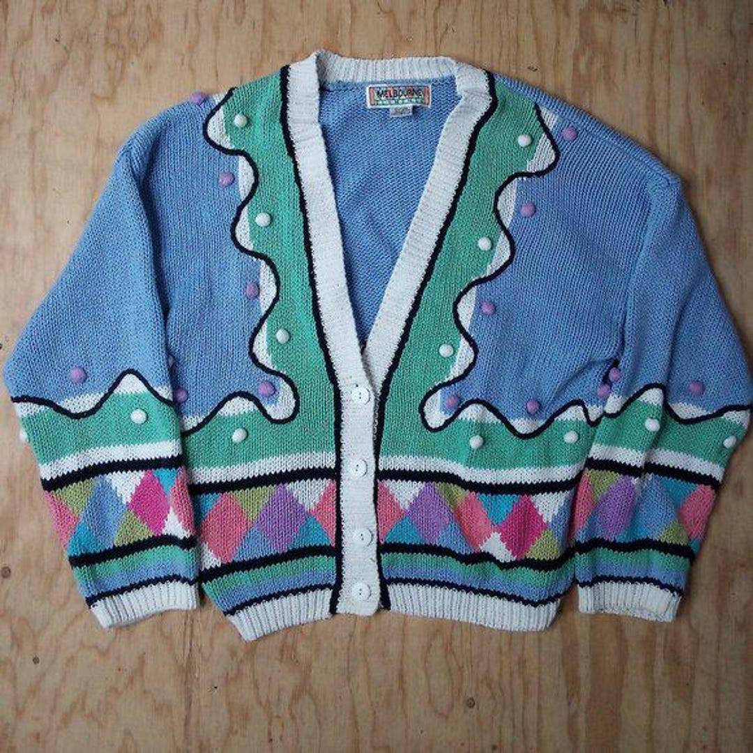 Vintage Melbourne Elements Abstract Jazzy Color Block Cardigan Sweater ...