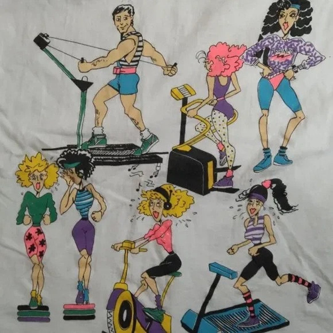Vintage 90s Exercise Gym Cartoon Caricatures Neon T-shirt - Etsy