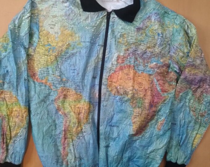 Vintage World Geography Map Globe Tyvek Windbreaker Jacket - Etsy